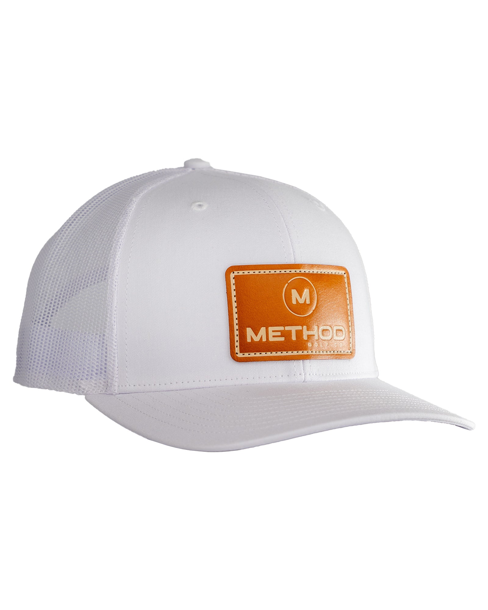 Method Golf Hat - White - Leather Patch – Method Golf Co